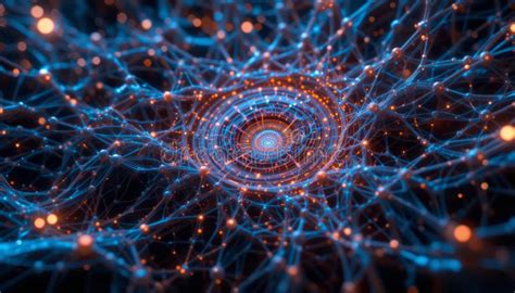 Abstract Network Structure Digital Art Intricate Web Of Nodes And Connections Glowing In Blue
