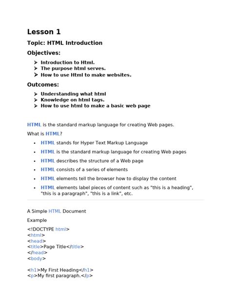 Lesson 1 Introduction To Html Pdf Html Html Element