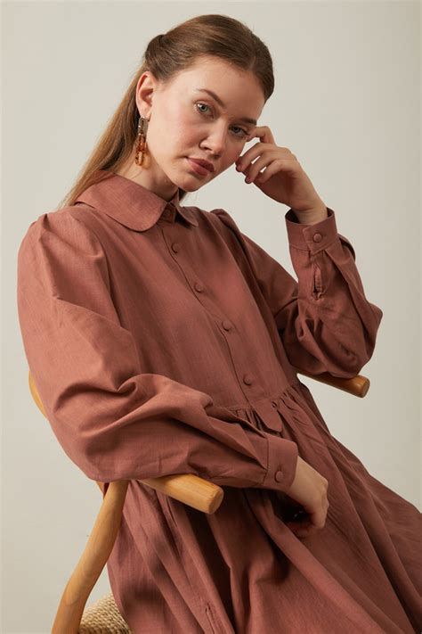 Slub Cotton Dress Brick Zülays