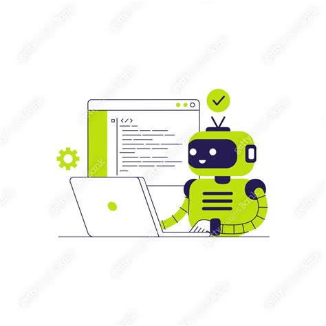 Artificial Intelligence Robot Working With Laptop For Coding 이미지 2187024686 일러스트 무료 일러스트 게티