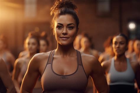 Premium Photo Group Exercise Class Focusing On A Supportive Generative Ai