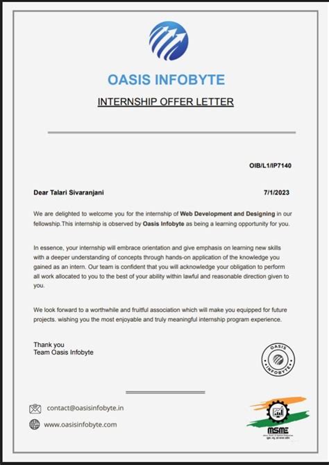 talari sivaranjani on linkedin intern thankyou oasisinfobyte webdevelopment
