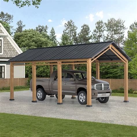Sunjoy Newville Fsc Wood Carport With Privacy Wall And Rain Gutter