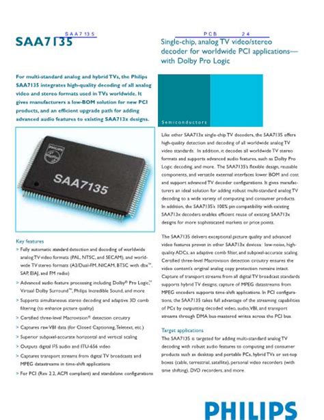 Saa7135 Datasheetpdf文件下载芯片资料查询维库电子市场网