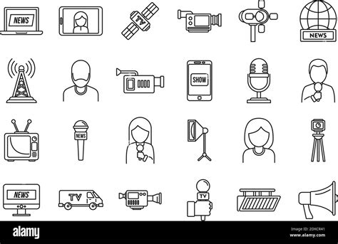 Tv Presenter Interview Icons Set Outline Style Stock Vector Image And Art Alamy