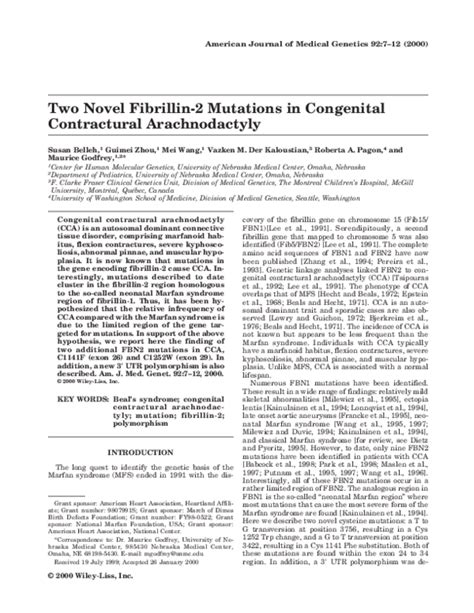 Pdf Two Novel Fibrillin 2 Mutations In Congenital Contractural