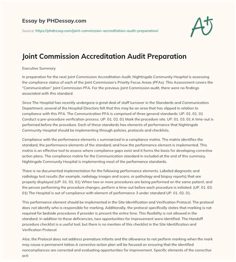 Joint Commission Accreditation Audit Preparation Words PHDessay Com