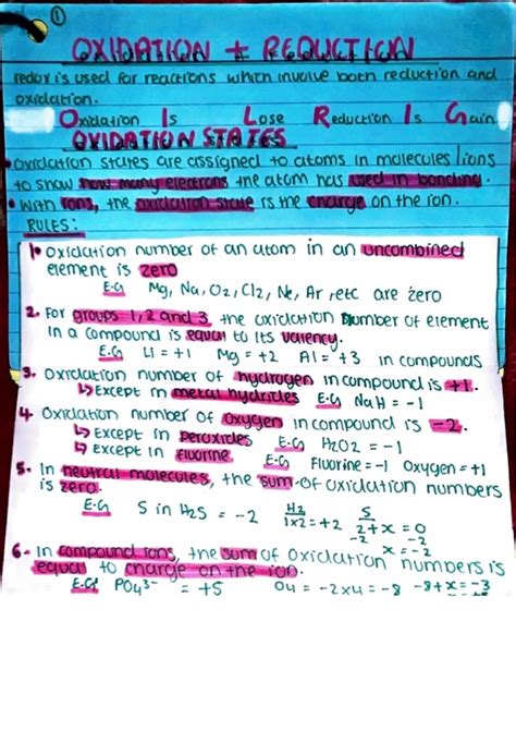 Aqa Alevel Chemistry Redox Handwritten Notes Unit 317 Oxidation