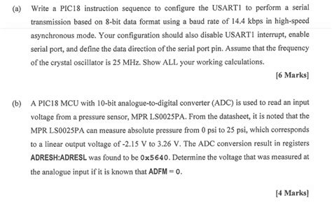Solved A Write A Pic Instruction Sequence To Configure Chegg