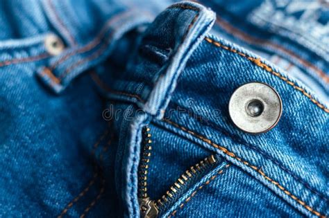 Jeans Front With Zipper Open Button And Pockets Bright Blue Denim