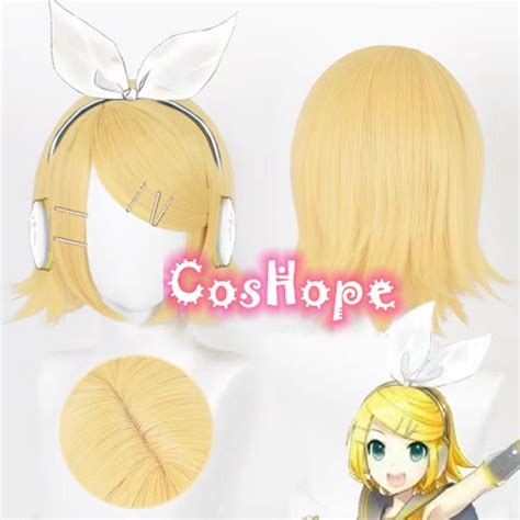Misscoo Kagamine Rin Len Cosplay Wig Kagamine Rin Short Wig Light Yellow Wig Cosplay Heat