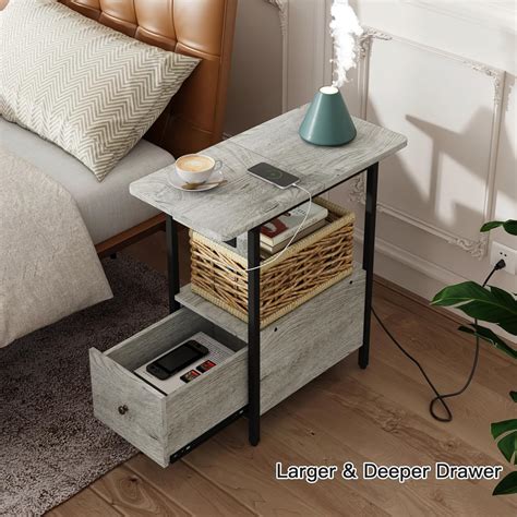 End Table With Charging Station Narrow Side Table With Drawer And Usb
