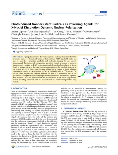 Pdf Photoinduced Nonpersistent Radicals As Polarizing Agents For X Nuclei Dissolution Dynamic