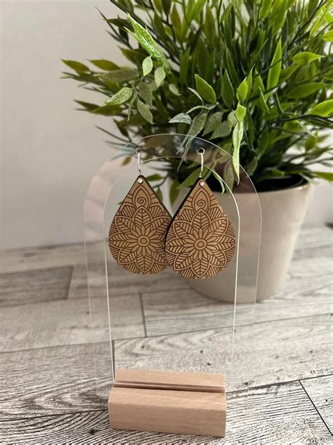 Laser Cut Wood Earrings With Mandala Engraving Etsy
