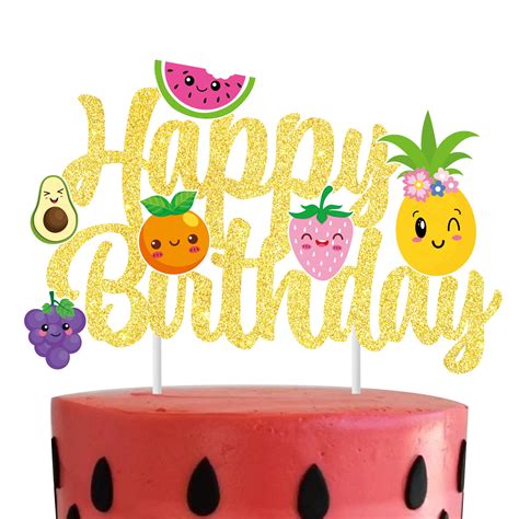 Fruit Theme Birthday Presnok Party Cake Topper Tutti Frutti Party Gold