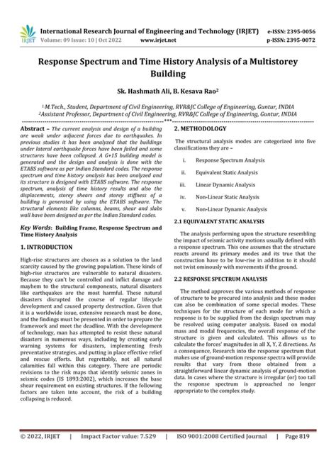 Response Spectrum And Time History Analysis Of A Multistorey Building Pdf