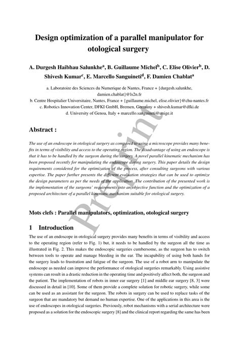 Pdf Design Optimization Of A Parallel Manipulator For Otological Surgery