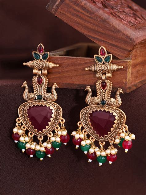 Priyaasi Temple Style Peacock Beaded Earrings