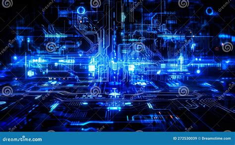 An Image Of An Electronic Circuit Board With Blue Lights Generative Ai Stock Illustration