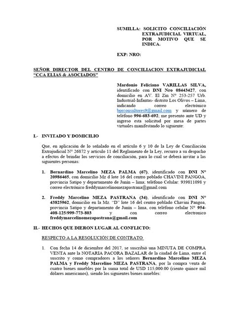 Solicitud De Conciliacion Virtual Para Conciliacion Descargar Gratis