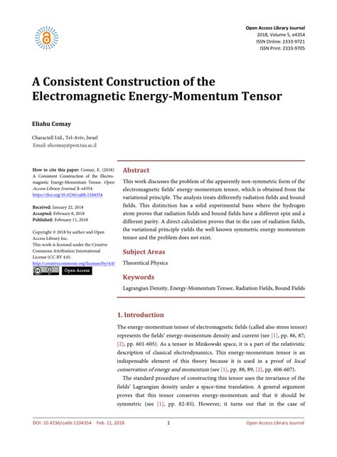 Pdf A Consistent Construction Of The Electromagnetic Energy Momentum