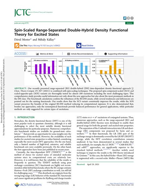 PDF Spin Scaled Range Separated Double Hybrid Density Functional Theory For Excited States