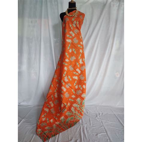 Jual Bahan Batik Print Belitung Belitong Motif Kelubi Orange Oren