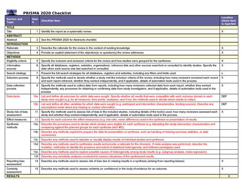 Prisma 2020 Checklist Prisma 2020 Checklist Section And Topic Item Checklist Item Location