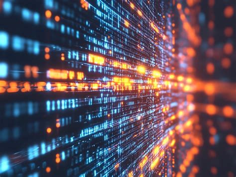 Abstract Binary Code Matrix With Glowing Blue Lights And Particle Effects Representing Digital