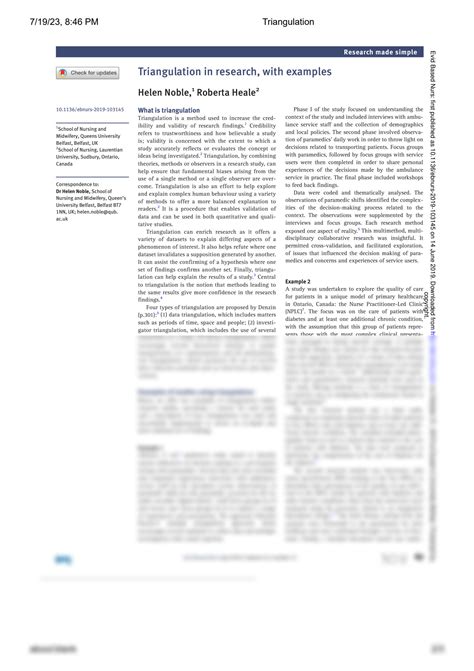 Solution Triangulation In Research With Examples Helen Noble 1 Roberta