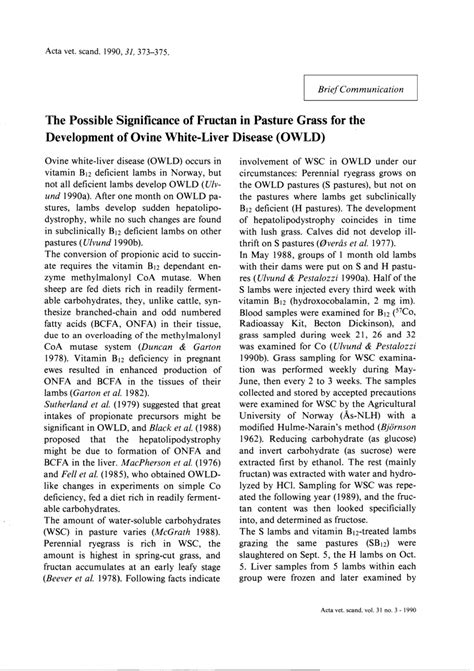 Pdf The Possible Significance Of Fructan In Pasture Grass For The