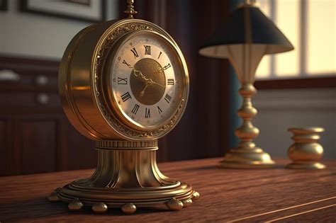 Premium Ai Image A Clock On A Table With A Lamp And A Lamp On It