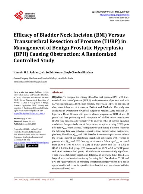 Pdf Efficacy Of Bladder Neck Incision Bni Versus Transurethral