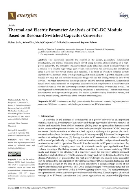 Pdf Thermal And Electric Parameter Analysis Of Dc Dc Module Based On Resonant Switched