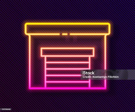 검은 색 배경에 격리 빛나는 네온 라인 차고 아이콘 벡터 일러스트레이션 가정의 방에 대한 스톡 벡터 아트 및 기타 이미지