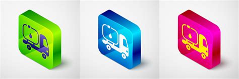 아이소메트릭 연료 유조선 트럭 아이콘은 회색 배경에 분리되어 있습니다 가솔린 유조선 정사각형 버튼 벡터 3차원 형태에 대한 스톡 벡터 아트 및 기타 이미지 Istock