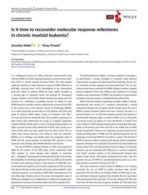 Is It Time To Reconsider Molecular Response Milestones In Cml