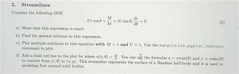 Solved Streamlines NConsider The Following Chegg