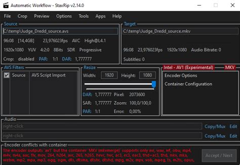 qsvenc av1 and mkv mkvmerge container conflict staxrip v2 14 0