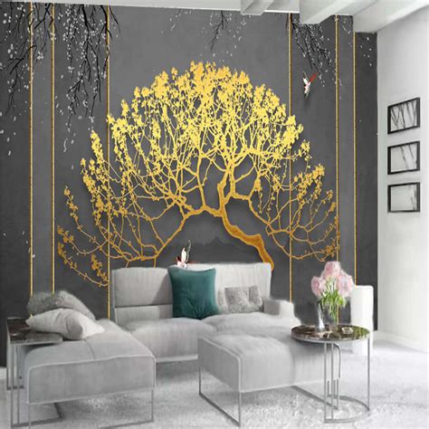 Download Golden Tree Mural Living Room Decor Wallpaper