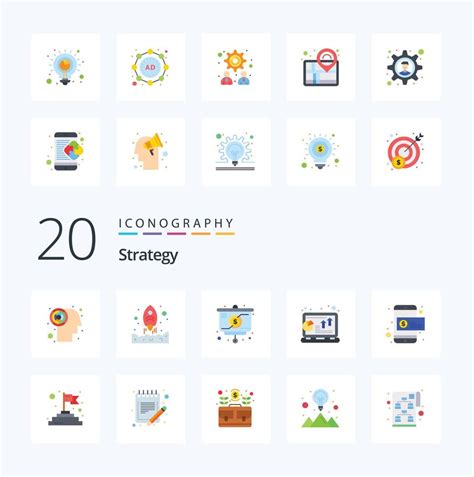 20 Strategy Flat Color Icon Pack Like Dollar Profit Strategy Laptop Chart 19209713 Vector Art At