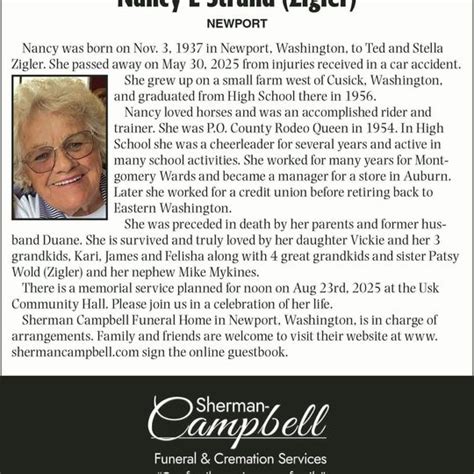 Obituary Nancy L Strand Zigler