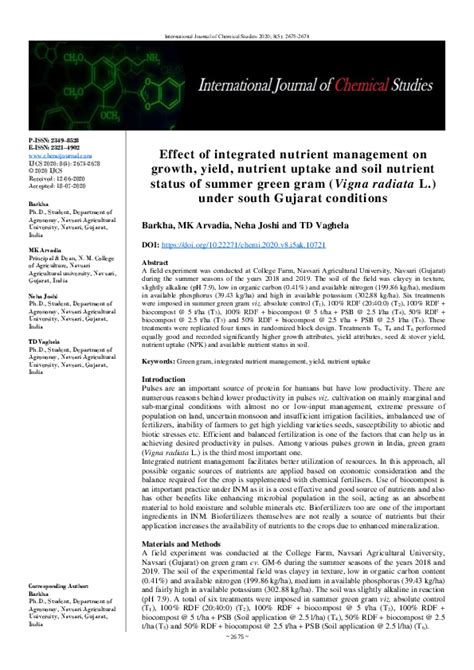 Pdf Effect Of Integrated Nutrient Management On Growth Yield