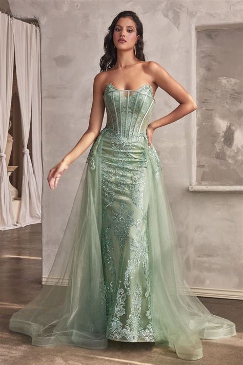 Emerald Cinderella Divine J858 Long Formal Glitter Overskirt Gown For