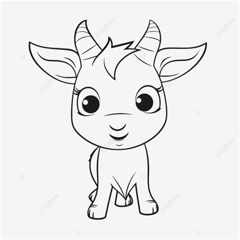 캐릭터의 모든 세부 사항이 포함된 귀여운 아기 염소 색칠 페이지 벡터 기본 간단한 귀여운 만화 염소 개요 흰색 배경에 고립 어린이 색칠 페이지 Png 일러스트 및