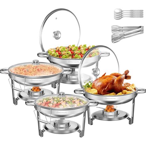 4 Pack 5qt Round Chafing Dish Buffet Set 95 Pre Assembled In