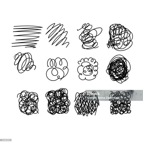손으로 그린 낙서 기호 흰색 절연의 집합입니다 스타일 스케치 낙서 음영 처리 및 부 화 배지 고 거품 모양입니다 흑백 벡터 Eps8 디자인 요소 검은색에 대한 스톡 벡터