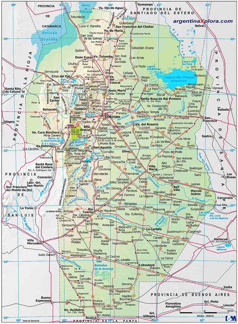 Mapa De Rutas Y Localidades De La Provincia De Cordoba Argentina