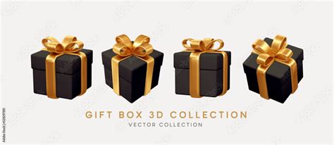 2023 3d Realistic Black Gift Boxes With Gold Ribbon Gift Bow Set