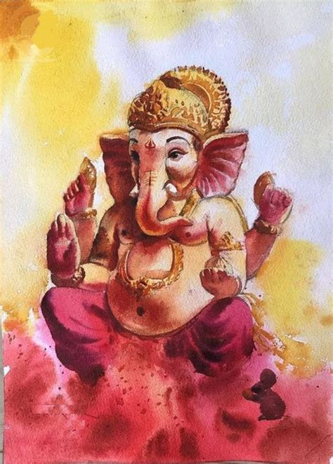 Lord Ganesha T Hand Painted Painting On Canvas Without Frame